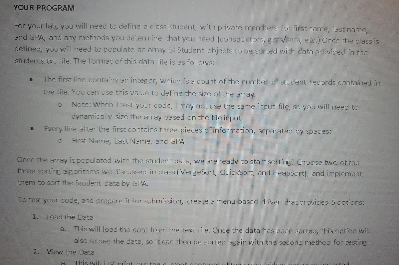Solved Lab 5 Advanced Sorting Algorithms In Class We