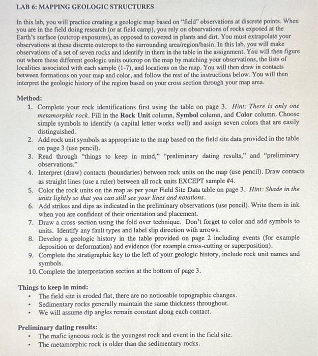 LAB 6: MAPPING GEOLOGIC STRUCTURES In this lab, you | Chegg.com
