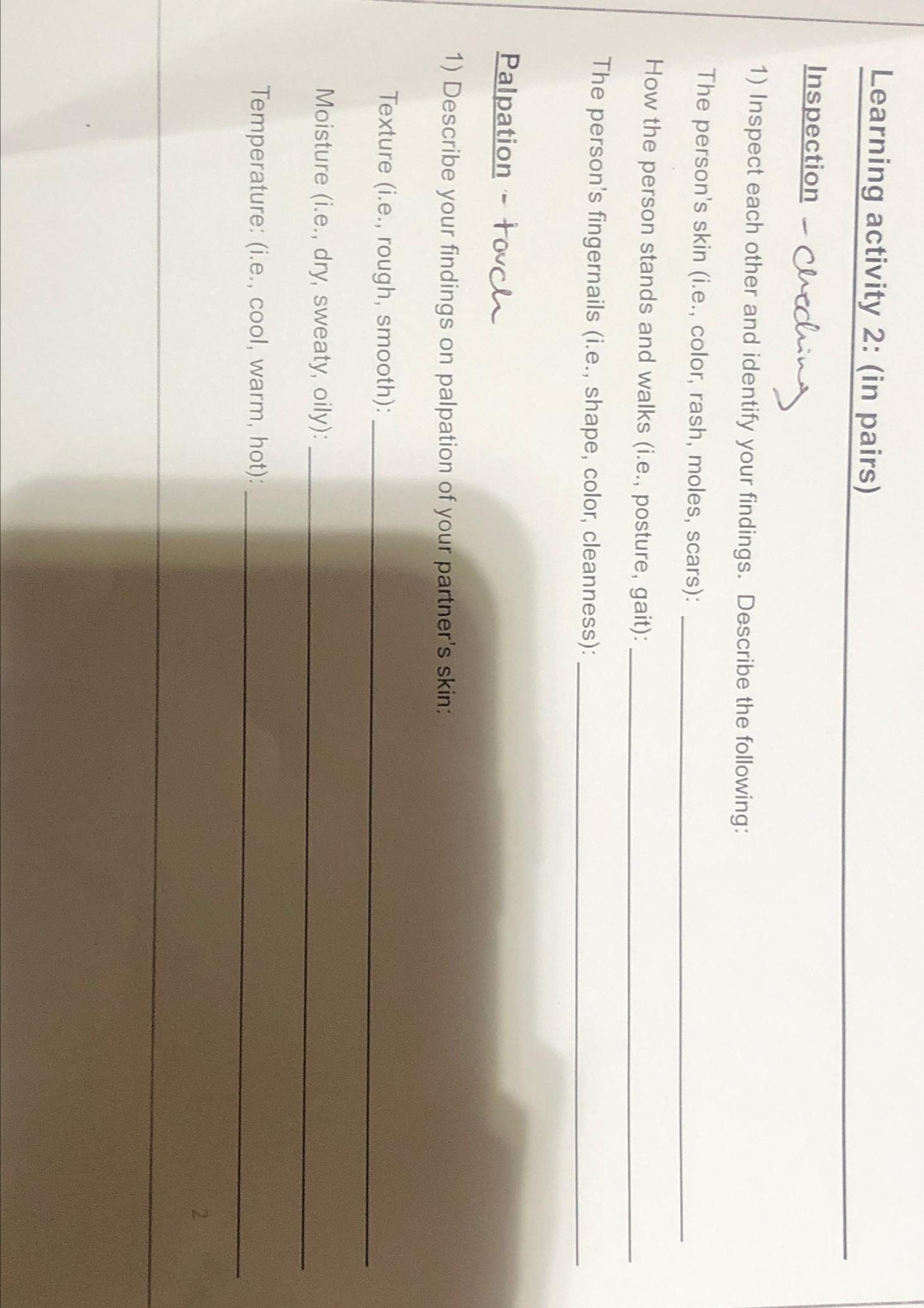 Solved Learning activity 2: (in pairs)Inspection - | Chegg.com