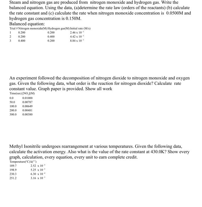Solved Steam and nitrogen gas are produced from nitrogen | Chegg.com