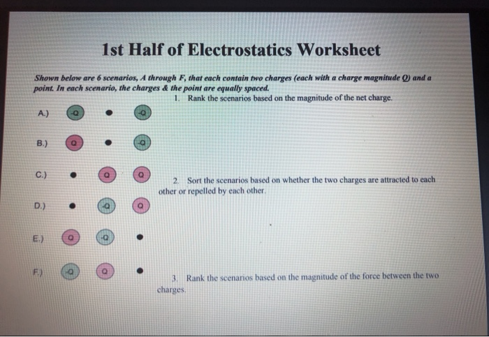 Solved 1st Half of Electrostatics Worksheet Shown below are | Chegg.com