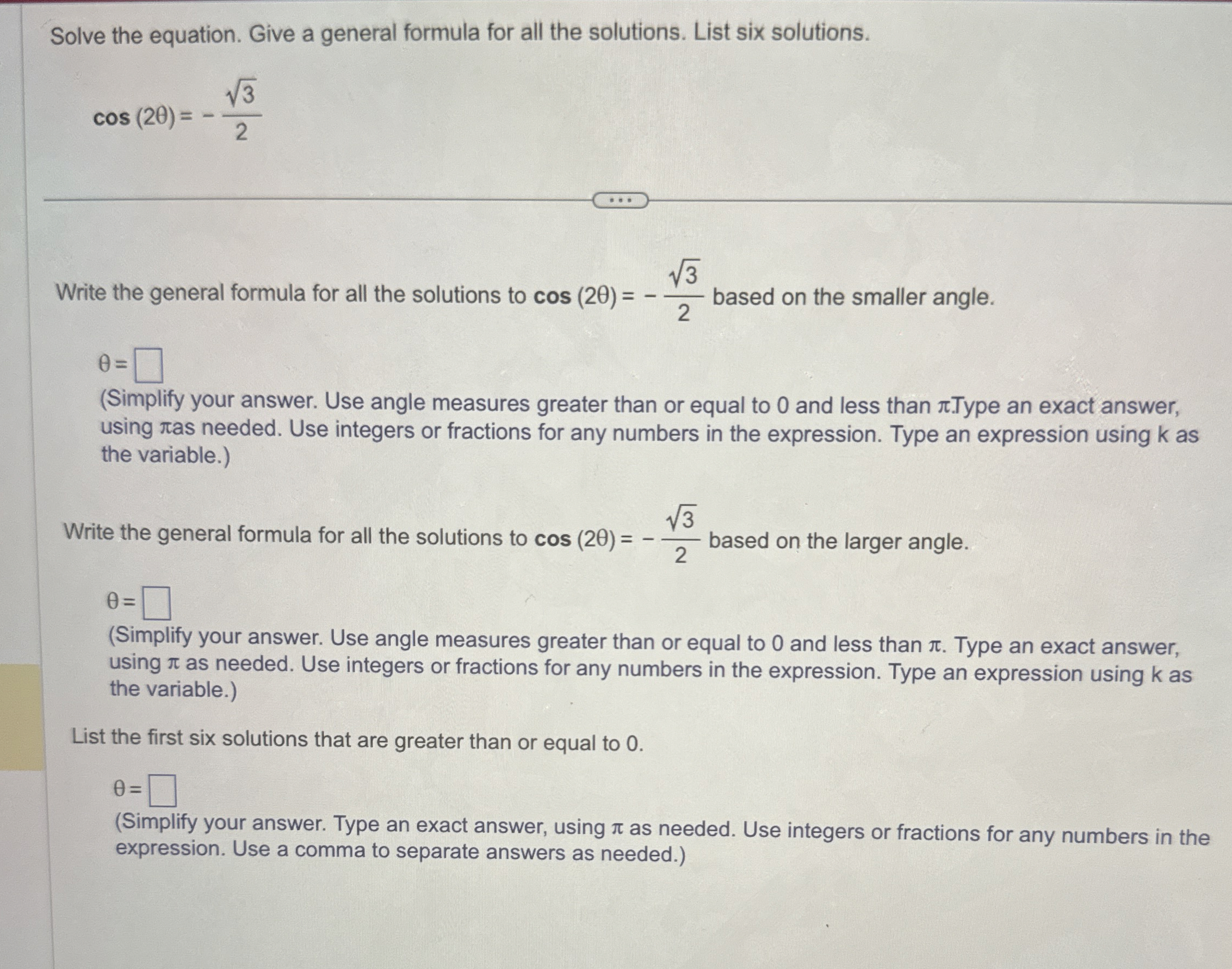 Solved Solve the equation. Give a general formula for all | Chegg.com