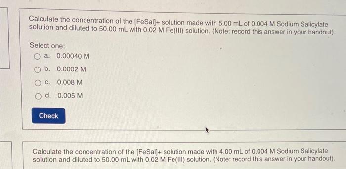Solved Calculate the concentration of the [FeSal]+ solution | Chegg.com