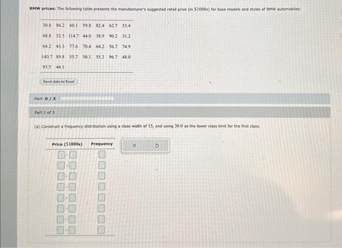 Solved BMW prices: The following table presents the | Chegg.com