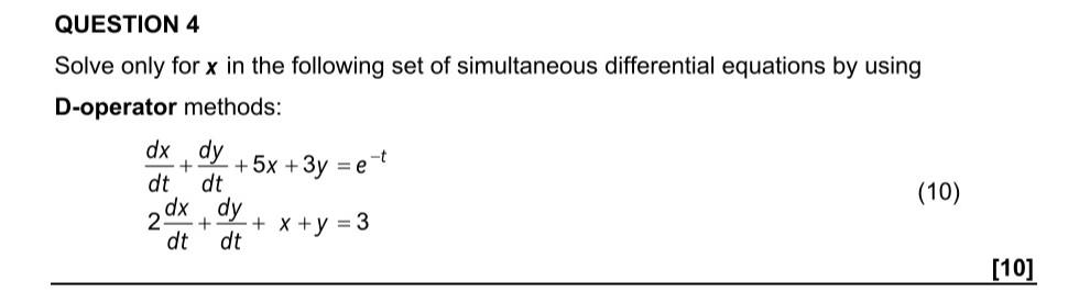 Solved Solve only for x in the following set of simultaneous | Chegg.com