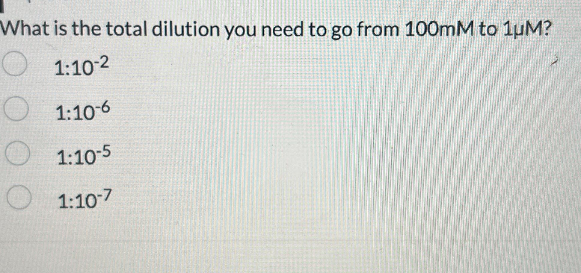 Solved What is the total dilution you need to go from 100mM | Chegg.com