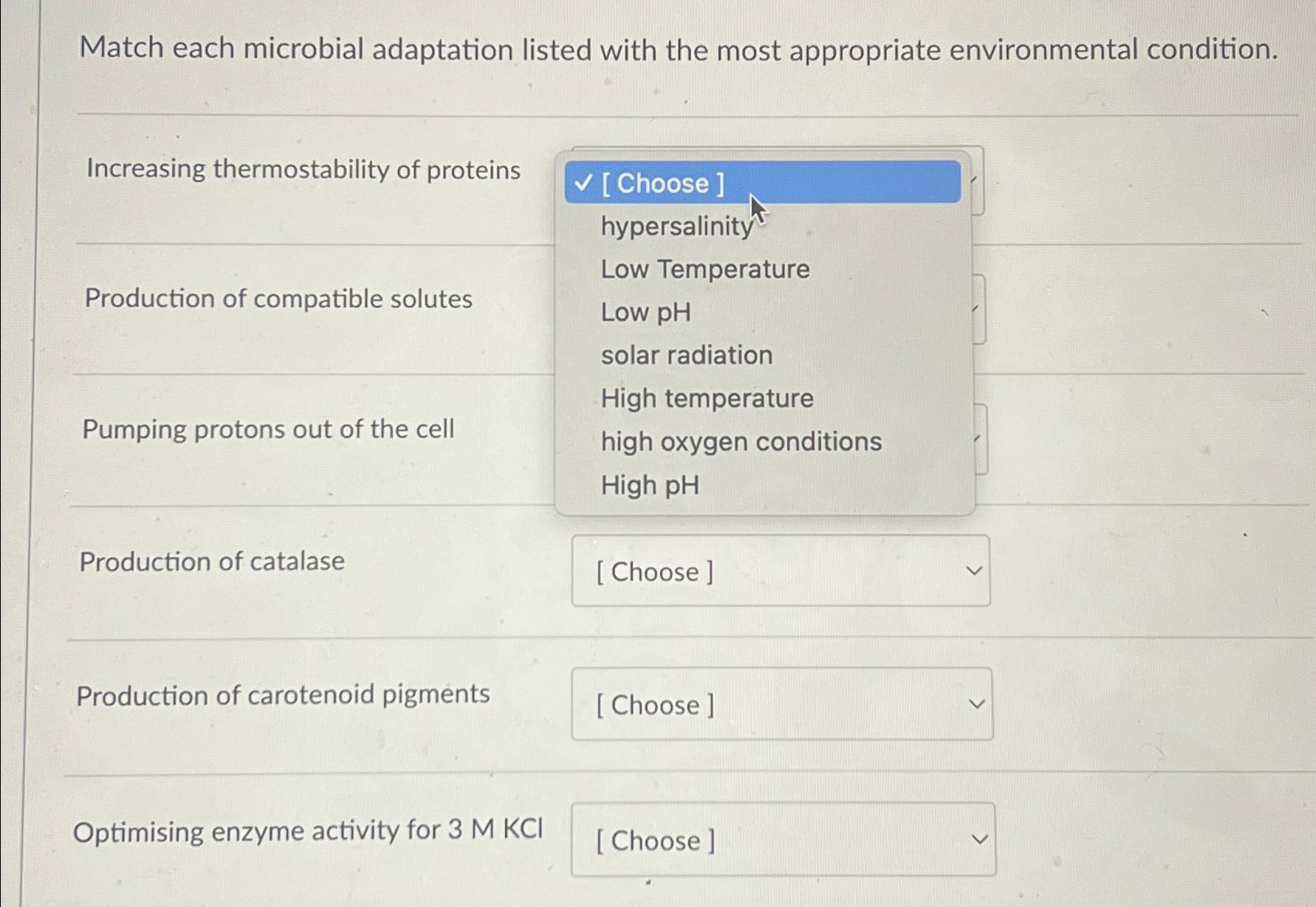 Solved Match each microbial adaptation listed with the most | Chegg.com