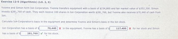 Solved Exercise 12-5 (Algorithmic) (LO. 2, 3) Yvonne and | Chegg.com