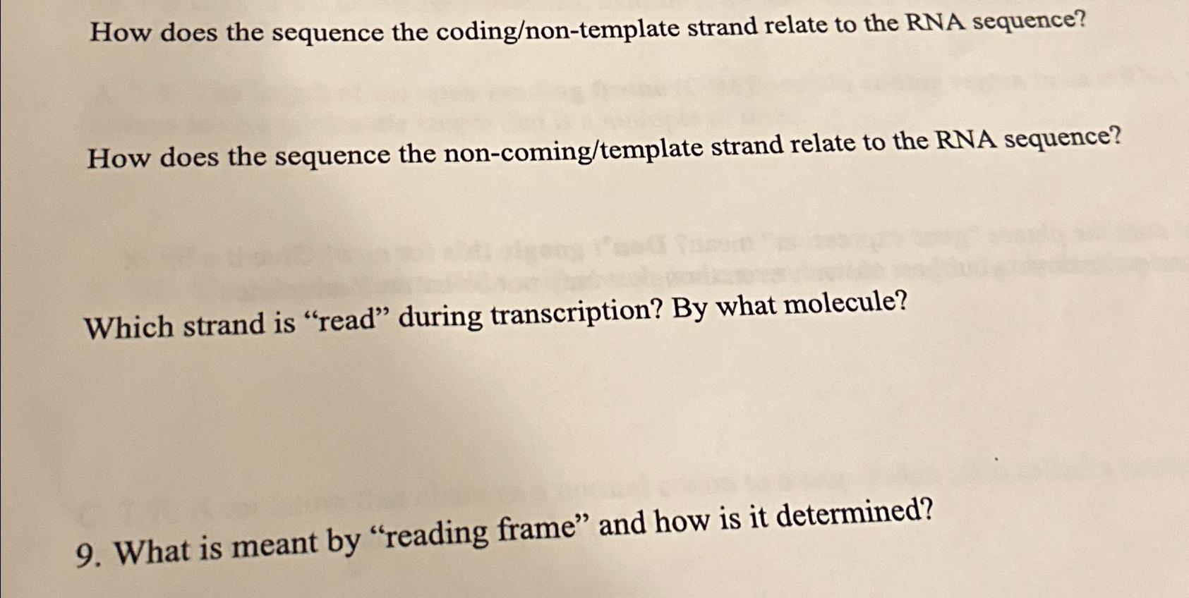 Solved How does the sequence the coding/non-template strand | Chegg.com