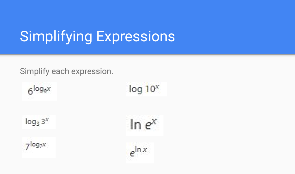 Solved Simplifying ExpressionsSimplify each expression. | Chegg.com