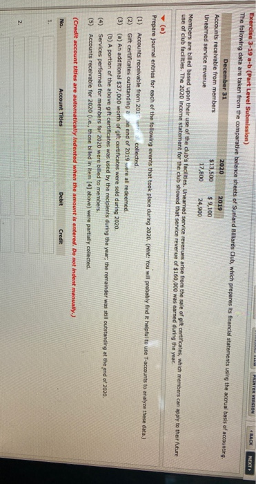 Solved PRINTER VERSION Exercise 3-19 a-b (Part Level | Chegg.com