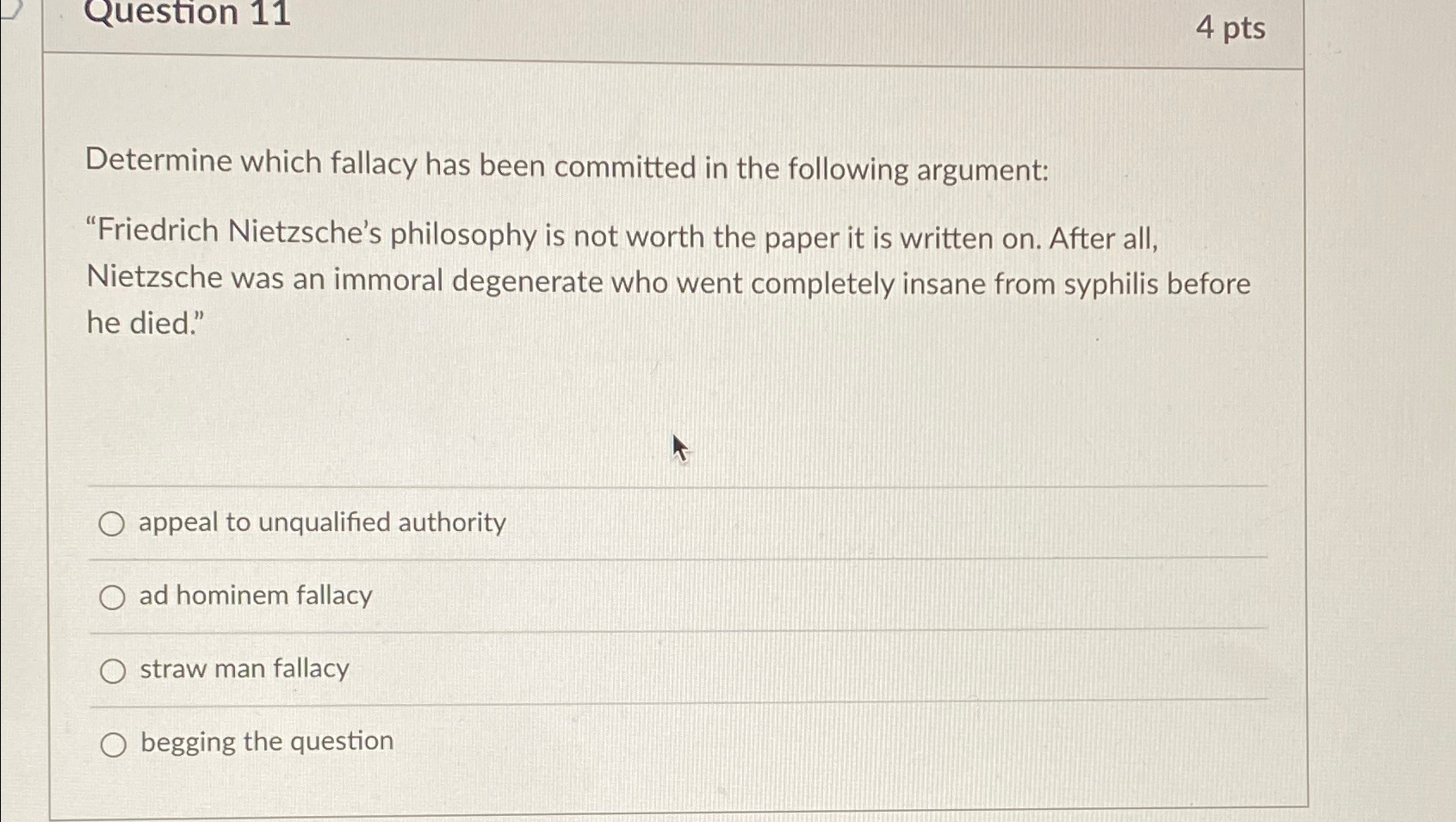 Solved Question 114 ﻿ptsDetermine which fallacy has been | Chegg.com
