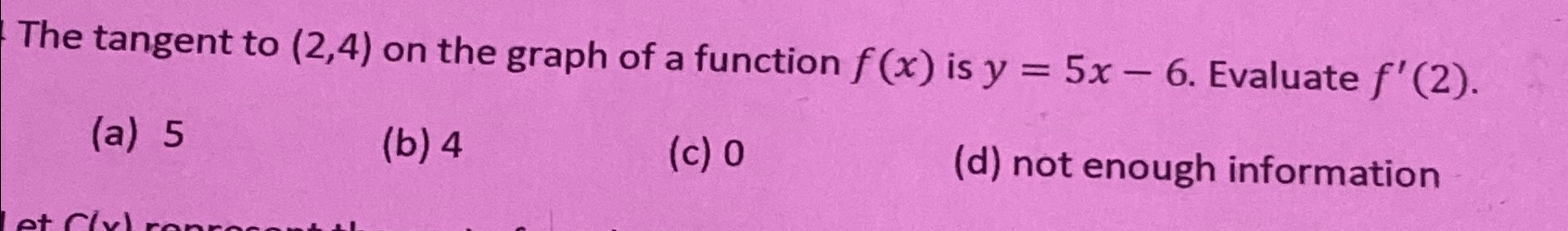 Solved The tangent to (2,4) ﻿on the graph of a function f(x) | Chegg.com