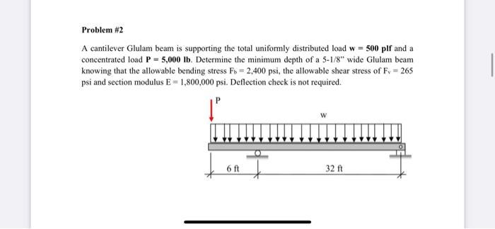 Solved Problem #2 A cantilever Glulam beam is supporting the | Chegg.com
