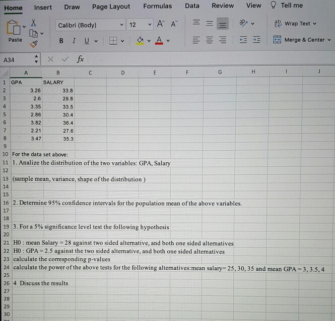 Solved Home Insert Draw Page Layout Formulas Data Review | Chegg.com