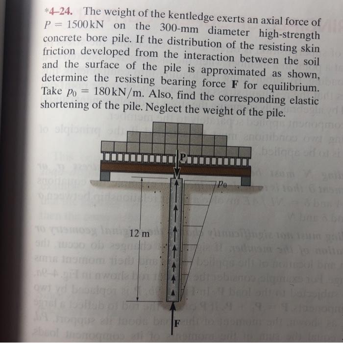 Solved *4-24. The weight of the kentledge exerts an axial | Chegg.com