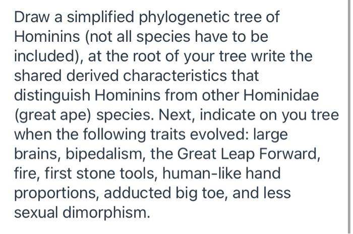 Solved Draw a simplified phylogenetic tree of Hominins (not | Chegg.com