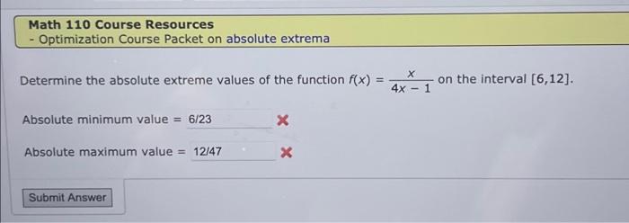 Solved Math 110 Course Resources - Optimization Course | Chegg.com