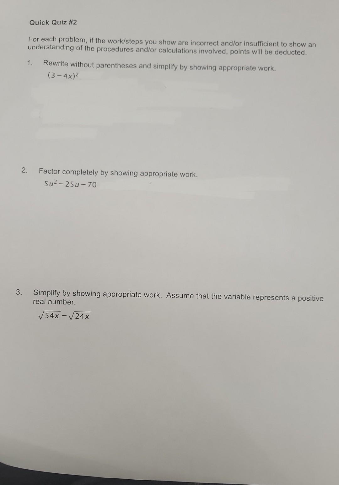 Solved For each problem, if the work/steps you show are | Chegg.com