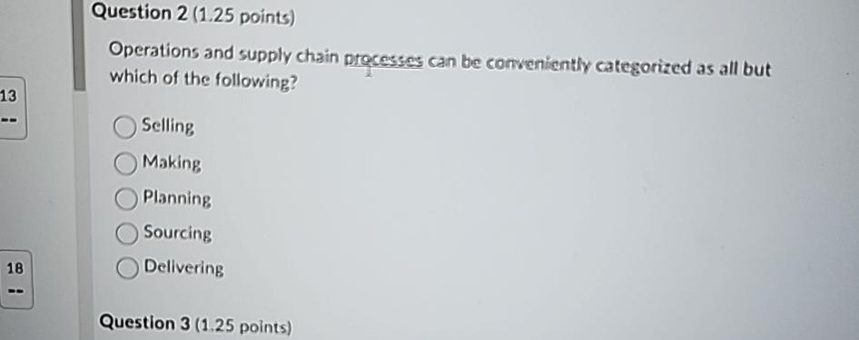 Solved Question 2 (1.25 ﻿points)Operations and supply chain | Chegg.com