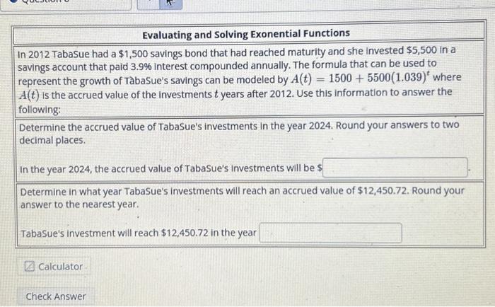 Solved Evaluating and Solving Exonential Functions In 2012 | Chegg.com