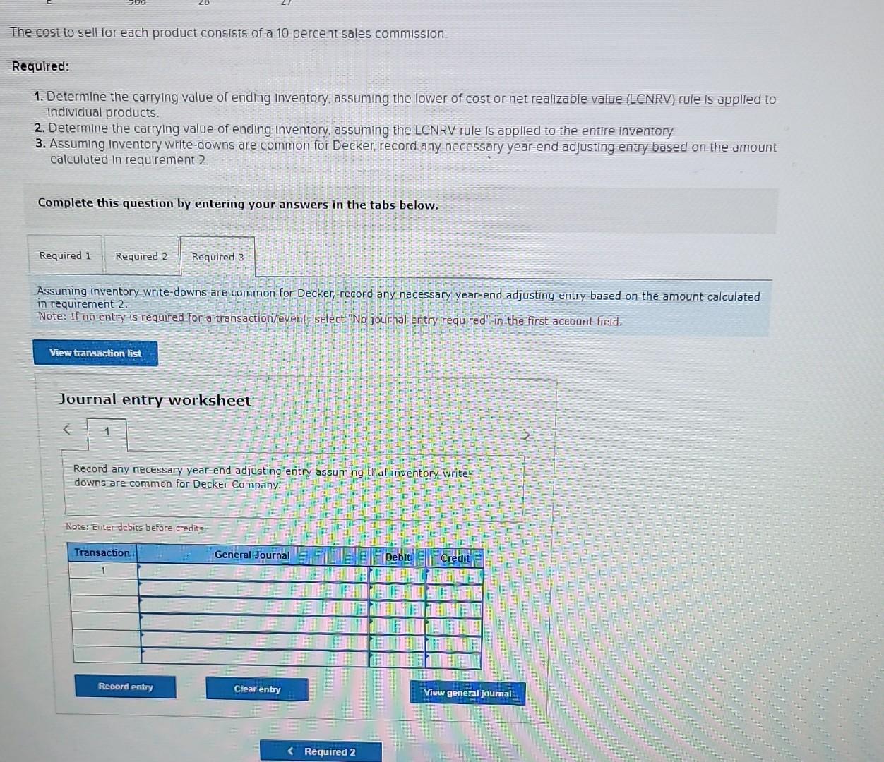 Solved Problem 9-1 (Algo) Lower of cost or net realizable | Chegg.com