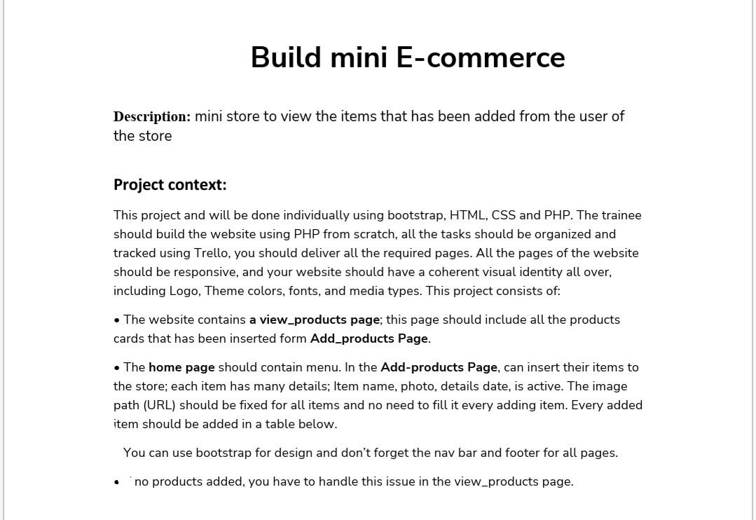Build mini E-commerce Description: mini store to view | Chegg.com