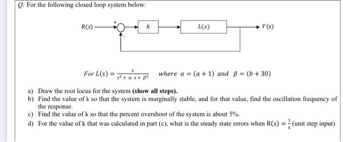 Solved Q: For the following closed loop system below: R(s) k | Chegg.com