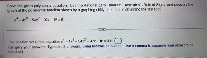 Solved Solve the given polynomial equation. Use the Rational | Chegg.com