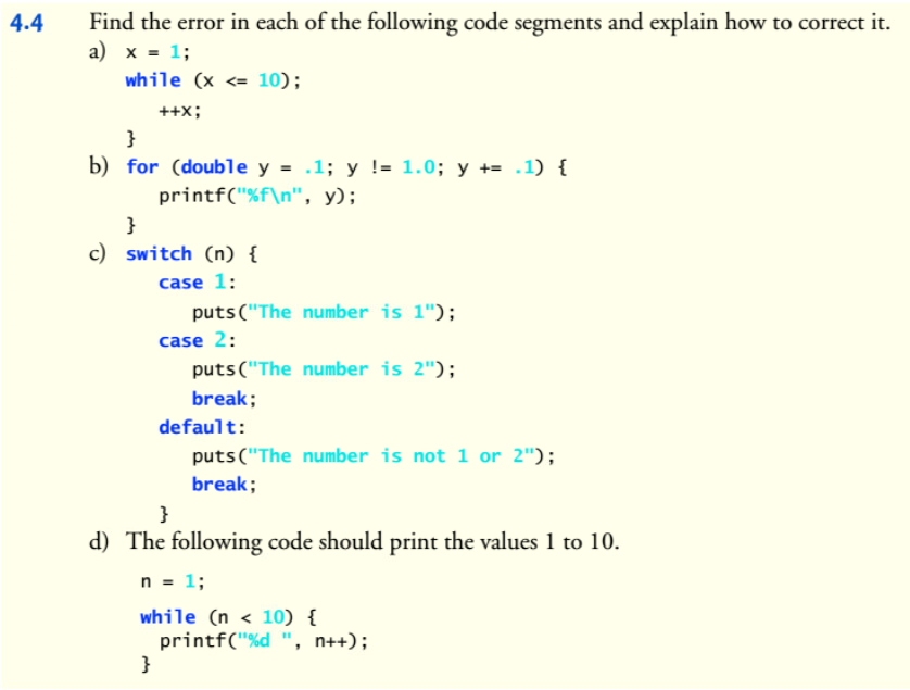 Solved 4.4 ﻿Find the error in each of the following code | Chegg.com