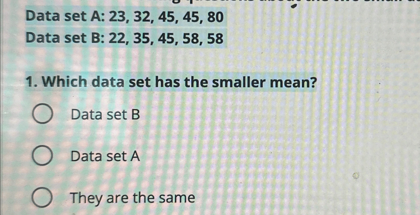 Solved Data set A: 23,32,45,45,80Data set B: | Chegg.com