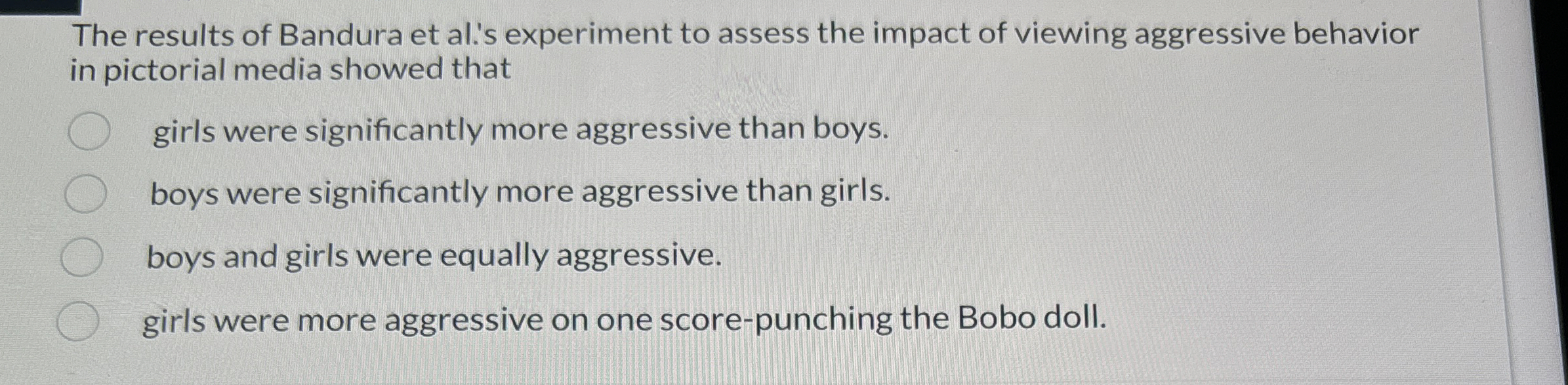 The results of Bandura et al.'s experiment to assess | Chegg.com