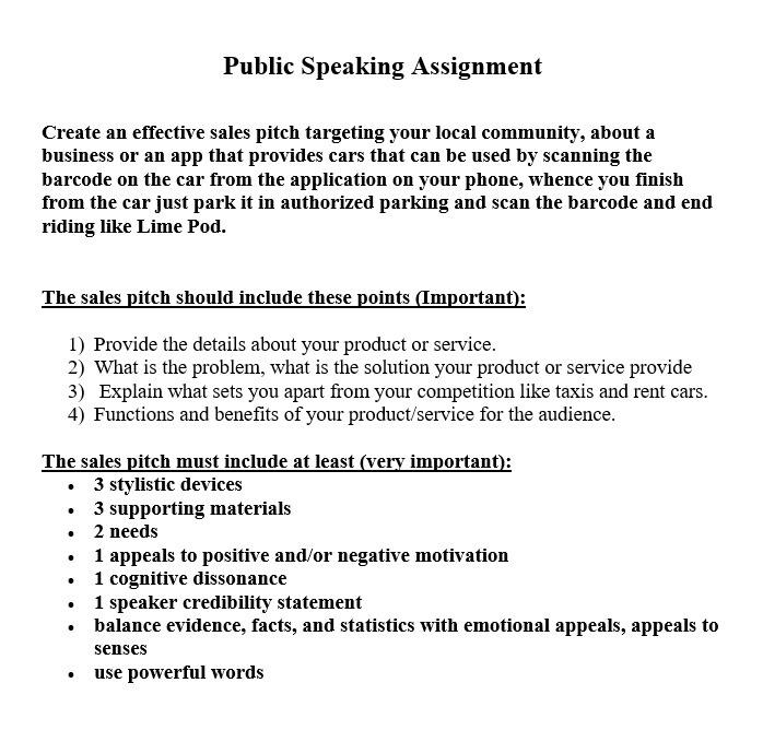Solved Public Speaking Assignment Create an effective sales | Chegg.com