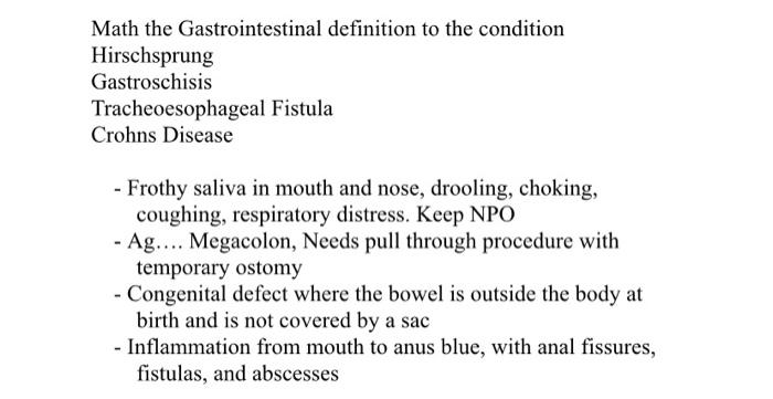 Solved Math the Gastrointestinal definition to the condition | Chegg.com