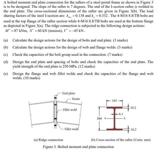 Solved A bolted moment end plate connection for the rafters | Chegg.com