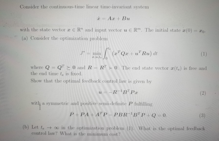 Solved Consider the continuous-time linear time-invariant | Chegg.com