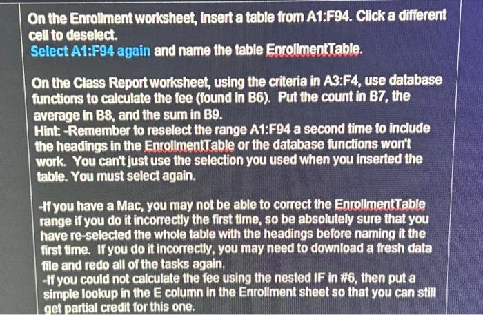 Solved On the Enrollment worksheet, insert a table from | Chegg.com