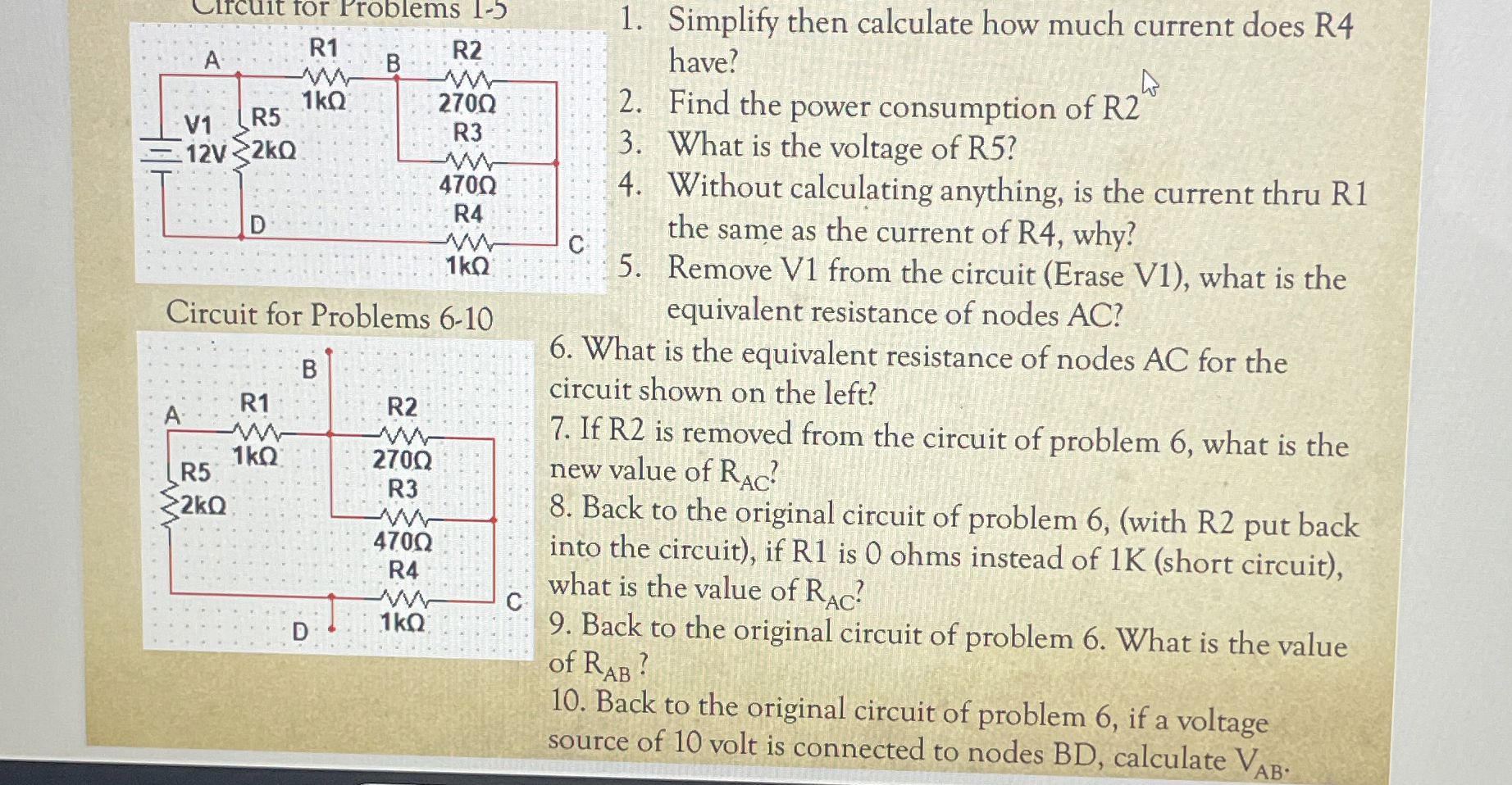 Circuit for Problems 6-10Simplify then calculate how | Chegg.com