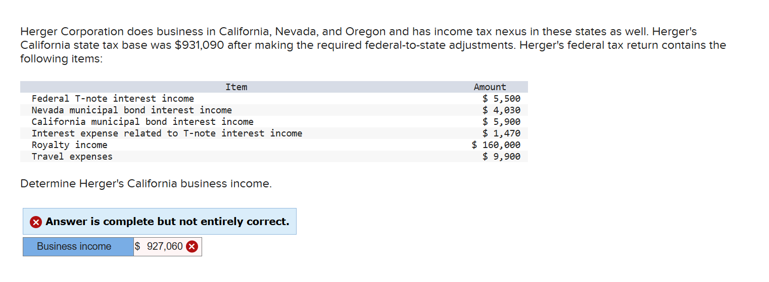 Solved Herger Corporation does business in California, | Chegg.com
