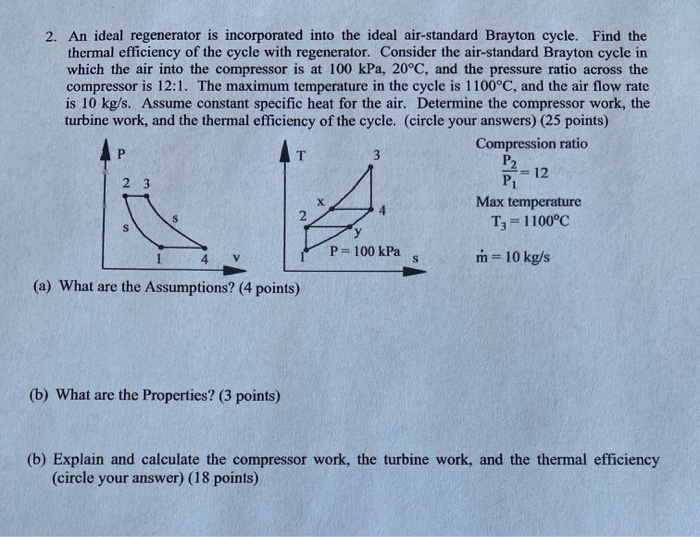 Solved P T 2. An ideal regenerator is incorporated into the | Chegg.com