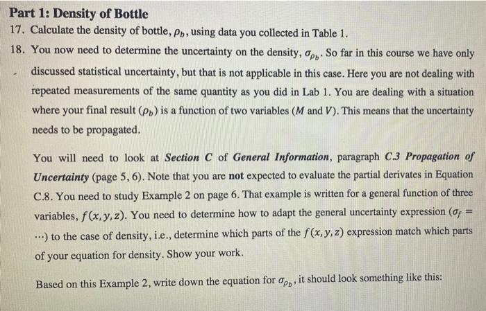 Solved Part 1: Density of Bottle 17. Calculate the density | Chegg.com