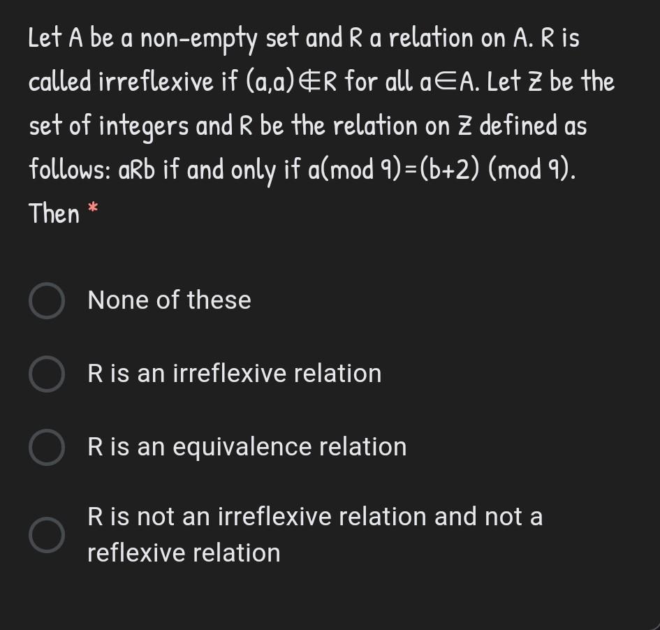 Solved Let A be a non-empty set and R a relation on A. R is | Chegg.com