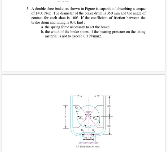 Solved 5. A double shoe brake, as shown in Figure is capable | Chegg.com