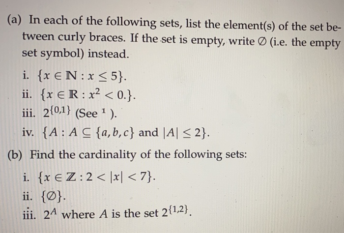 Solved (a) In each of the following sets, list the | Chegg.com