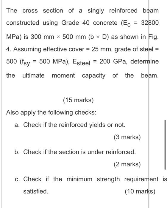 Solved The cross section of a singly reinforced beam | Chegg.com
