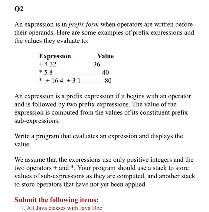 Solved Q2 An expression is in prefix form when operators are | Chegg.com
