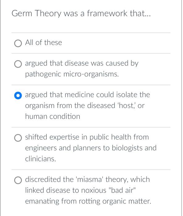 Solved Germ Theory was a framework that... All of these | Chegg.com