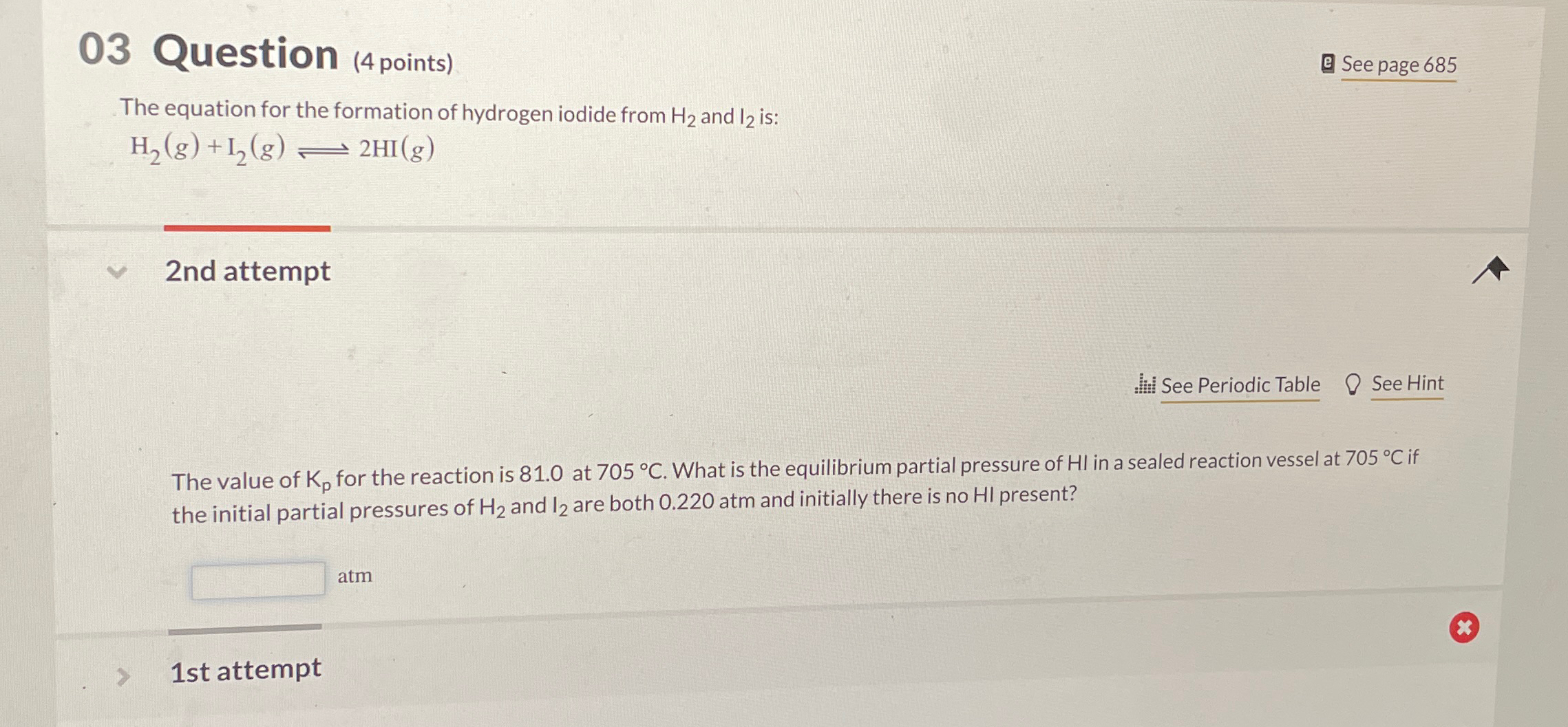 Solved 03 ﻿Question (4 ﻿points)[e See page 685The equation | Chegg.com