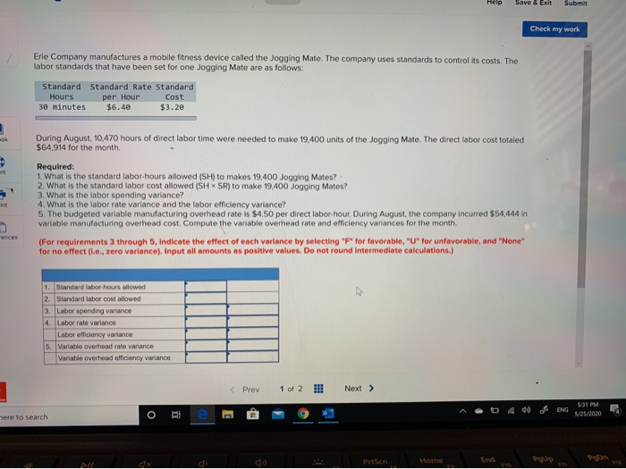 Solved Help Save & Exit Submit Check my work Erie Company | Chegg.com