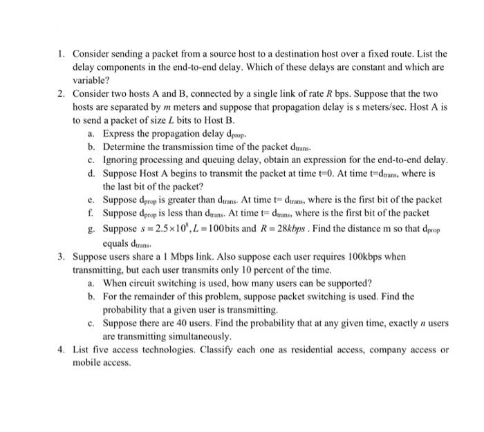 Solved 1. Consider sending a packet from a source host to a | Chegg.com